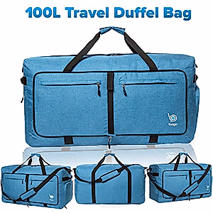 Bago Large Foldable Duffel Bags for Traveling Women & Men - 100L Packable Duffle Bag for Travel with Shoe Compartment - Water Repellant, Heavy Duty, Lightweight Folding & Collapsible (SnowBlue)
