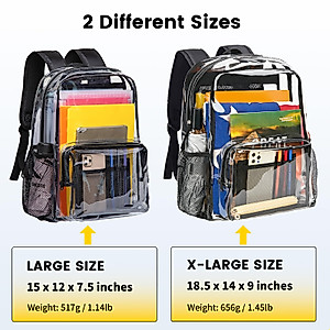 Vorspack Clear Backpack Heavy Duty PVC Transparent Backpack with Reinforced Strap & Large Capacity for College Workplace Security - Black