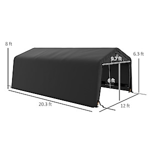 Outsunny 12' x 20' Heavy Duty Carport, Portable Garage Canopy Tent with 2 Ventilation Windows and Large Door, for Car, Truck, Boat, Motorcycle, Bike, Garden Tools, Black