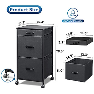 DEVAISE Mobile File Cabinet, Dresser for Bedroom with 3 Drawers, Printer Stand with Fabric Drawers, Vertical Filing Cabinet fits A4 or Letter Size for Home Office, Black