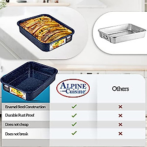 Alpine Cuisine Enamel Steel Dark Blue Speckle Roaster/Baking Pans Nonstick, 16Qt Roasting Pan, Suitable for Turkey, Roast Chicken, and Ham, Durable & Versatile, Lightweight, Dishwasher Safe