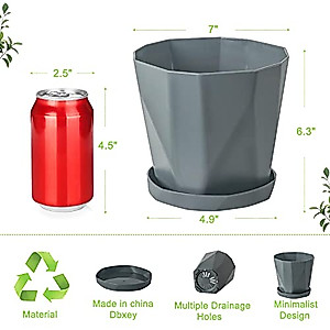 WYZGFRQS 7 Inch Plant Pots 6 Pack, Planters for Indoor Plants, Plastic Plant Pots with Drainage Holes and Saucers, Modern Flower Pots for Succulents, Snake Plant, African Violet, and Cactus