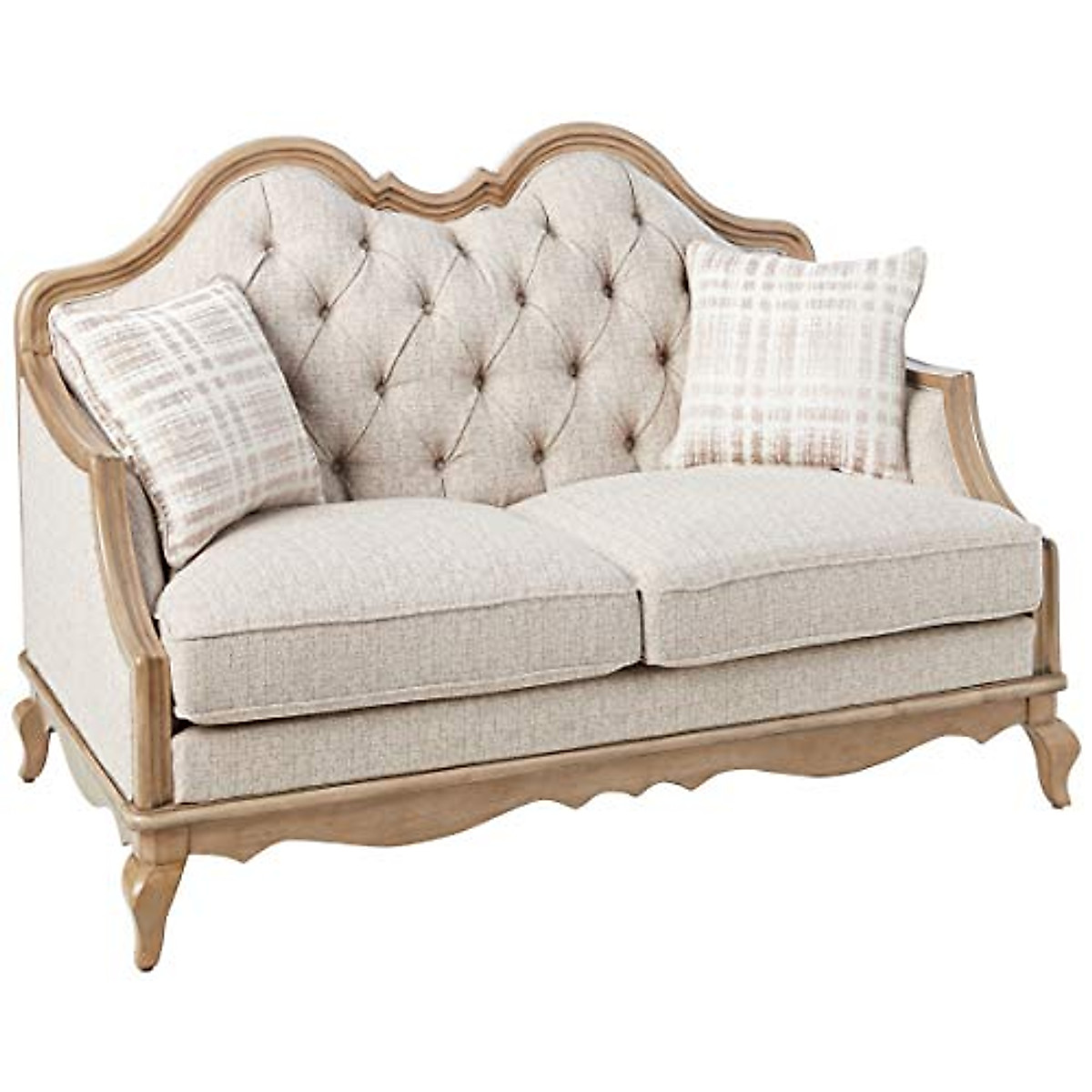 ACME Chelmsford Loveseat w/2 Pillows - 56051 - Beige Fabric & Antique Taupe