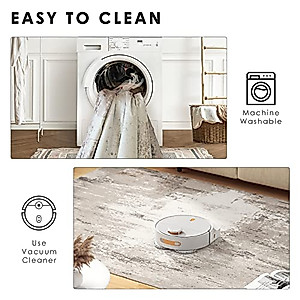 OIGAE Machine Washable Rug 9'x12', Ultra-Thin Foldable Abstract Modern Area Rug, Stain Resistant Anti Slip Backing Rugs for Living Room&Bedroom&Dining Room, Brown