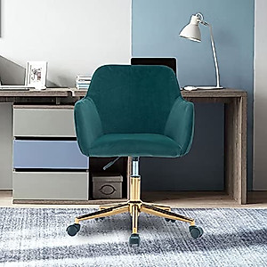 Mcltopz Desk Chair, Modern Velvet Home Office Chair, 360° Swivel Height Adjustable Office Chair with Gold Metal Legs, Vanity Makeup Chair Computer Task Chair for Home Office Living Room (Dark Green)