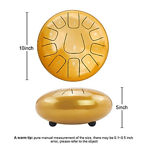 AS TEMAN HANDPAN,Steel Tongue Drum,10 inch 11Notes Tongue Drum，Steel Drums Percussion Instrument (matte gold)
