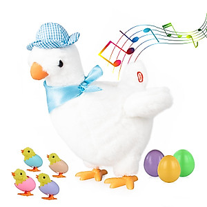 hbbhml Plush Electric Stuffed Laying Egg Chicken Toy Doll with Sound Music Easter for Boys Girls