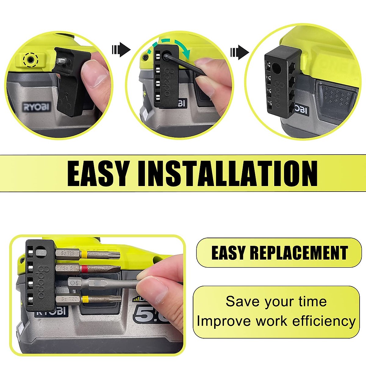 Magnetic 1/4-Inch Hex Bit Holders fit for Ryobi 18v Drill,Hex Screw Bit Storage on Side of Power Drill,Keep Bits Within Reach, Right Side