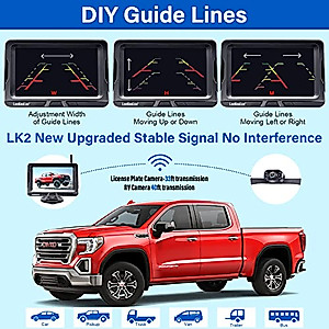 LeeKooLuu Wireless Backup Camera 5 Inch Rear View Monitor Kit HD 1080P Bluetooth Reverse Cameras for Truck Car Van Camper Two Channels Waterproof Night Vision DIY Parking Guide Lines LK2