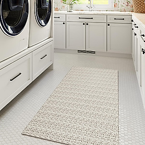 Collive Boho Washable Area Rugs 3x5 Braided Entryway Rug, Farmhouse Woven Carpet Non Slip Kitchen Rugs Rubber Backed Bedroom Rugs Neutral Area Rug Indoor Front Door Rugs for Entrance Bathroom, Tan