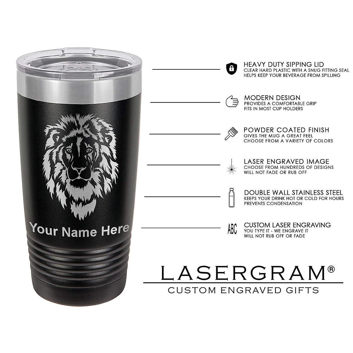 LaserGram 20oz Vacuum Insulated Tumbler Mug, Flag of Puerto Rico, Personalized Engraving Included (Black)