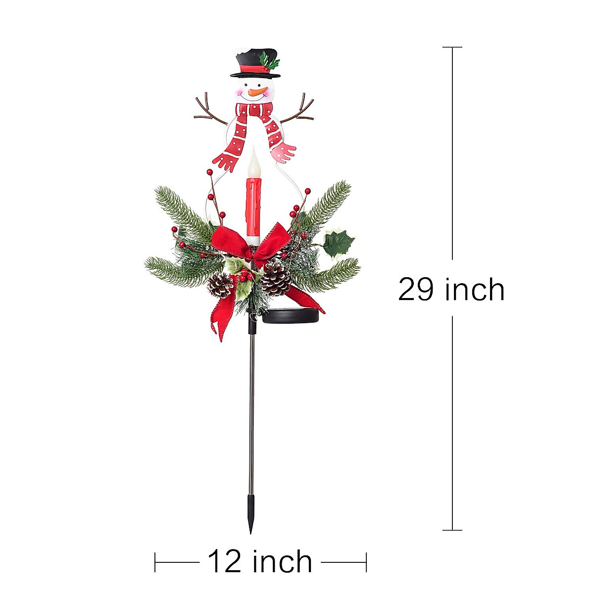 Doingart 2 Pack Solar Christmas Light Outdoor Decoration Clearance, LED Candle, Snowman Christmas Light with Faux Pine Cones, Foliage Accents Garden Decorative Stake
