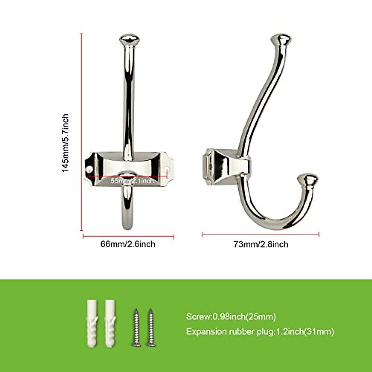 TUNNY 5 Pack Simple Coat Hooks - Shiny Nickel Coat Hooks Towel Hook for Entry Shoe Cabinets, Wardrobes Bathroom Bedroom Furniture Hardware