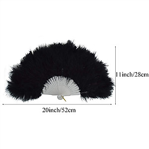 Wobe 20s Vintage Feather Fan Flapper Dance Roaring Gatsby Burlesque Handheld Marabou Feather Fan Flapper Accessories (Black)