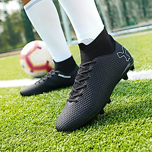 Men's Soccer Cleats Football Cleats for Mens Big Boys High-Top Spikes Shoes for Youth Professional Training Turf Indoor Outdoor Sneaker Black,5