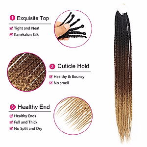 Ombre Box Braids Crochet Hair Medium box braid Pre-Looped 22Strands Three Tones Heat Resistant Fiber Hair (24 Inch,Black-DarkBrown-Light Brown)