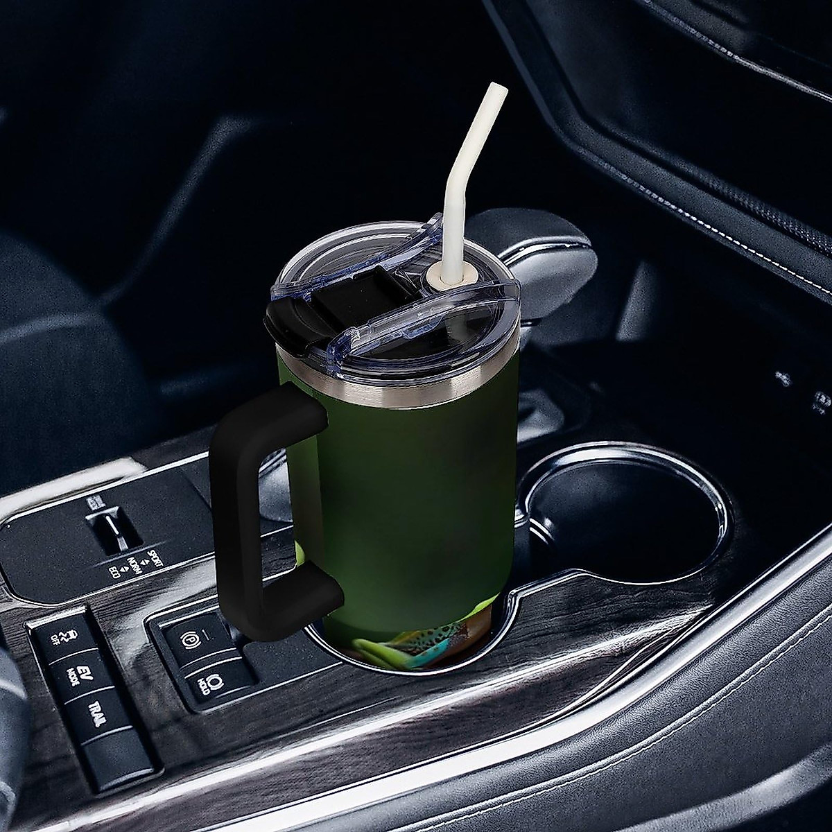 Colored Frogs And Dragonflies Insulated Stainless Steel Travel Mug, 40 Oz Tumbler with Handle And Straw Double-Wall Vacuum Coffee Cup, Leak-Proof Lid, Keeps Drinks Hot/Cold for Hours