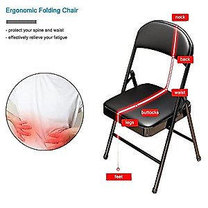 QQXX Folding Chair with Pu Leather Padded Seat,Ergonomic Metal Foldable Chair with Backrest,Portable Basics Home Office Chair Desk Chair Dining Chair Conference Chair(White Metal Frame, Green)