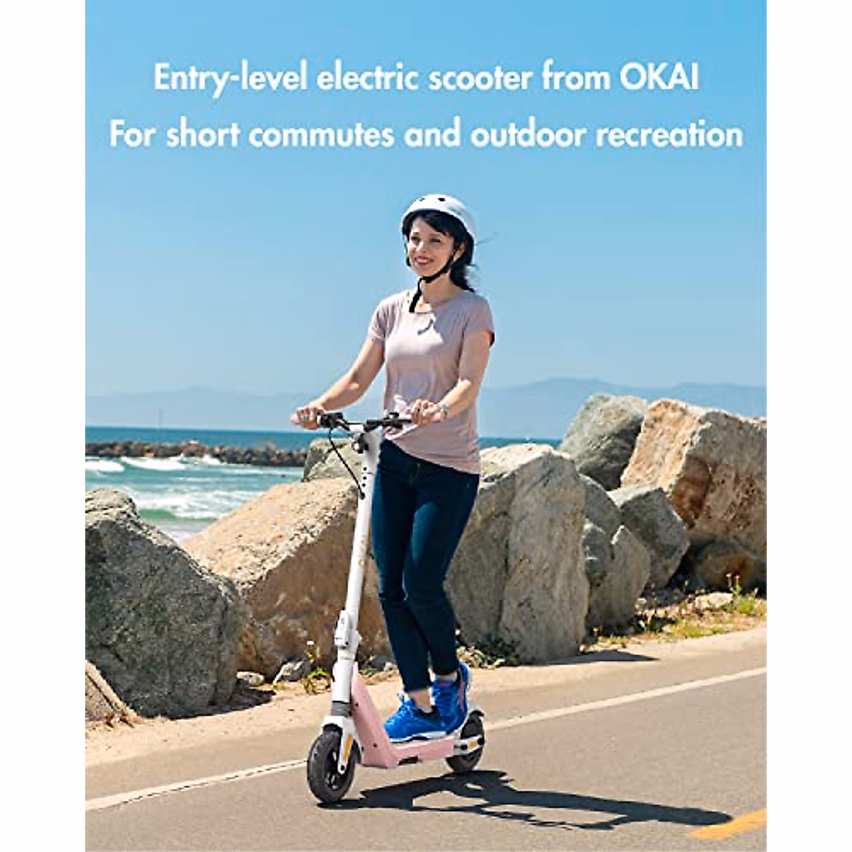 OKAI ES50B Electric Scooter - 12.4 Miles Range & 15.5 MPH - Lightweight and Foldable E Kick Scooter for Kids, Teens & Adults(Pink)