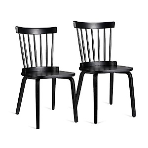 Unovivy Wood Dining Chairs Set of 2, Farmhouse Spindle Back, Widen Seat, Modern Mid-Century Country Style, for Living Room Restaurant, Black