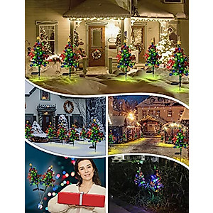Solar Christmas Decorations Tree Lights Outdoor Waterproof, 20LED-Lights Solar Yard Decorative, Solar Stake Lights Xmas Tree Garden Decor with Constant & Flashing Modes for Pathway Lawn Patio, 2PCS