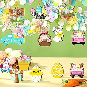 40 Pieces Easter Wooden Ornaments for Tree Happy Easter Egg Gnome Bunny Chick Cutouts Wood Hanging Ornament Spring Easter Wooden Slice Decorations for Party Home Classroom Decor, 20 Styles