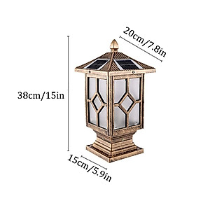 MODEBHD Aluminum Metal Vintage Outdoor Solar Post Light IP54 Waterproof Garden Lawn Lamp Two-Tone LED Column Light Exterior Wall Post Pillar Lights Patio Garden Villa Door Pillar Table Lights