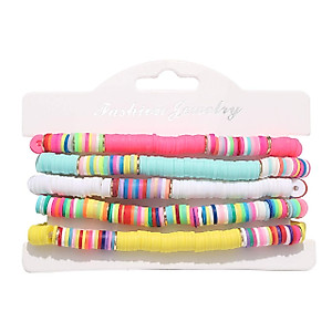 boderier Heishi Bracelet Set Stack Rainbow Vinyl Disc Bead Surfer Stretch Bracelet Summer Beach Bracelet Jewelry (5)