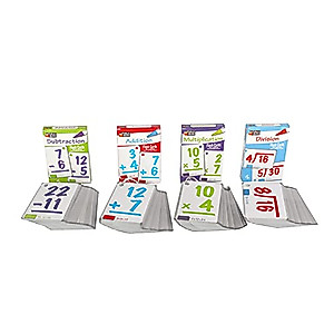 Regal Games - Four-Pack Variety Math Flash Cards - Addition, Subtraction, Multiplication, Division Practice - Classroom, Homework, Study Supplement - Includes 2 Binder Rings - 208 Cards