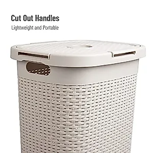 Mind Reader Basket Collection, Slim Laundry Hamper, 60 Liter (15kg/33lbs) Capacity, Cut Out Handles, Attached Hinged Lid, Ventilated, 17.65"L x 13.75"W x 24.15"H, Ivory