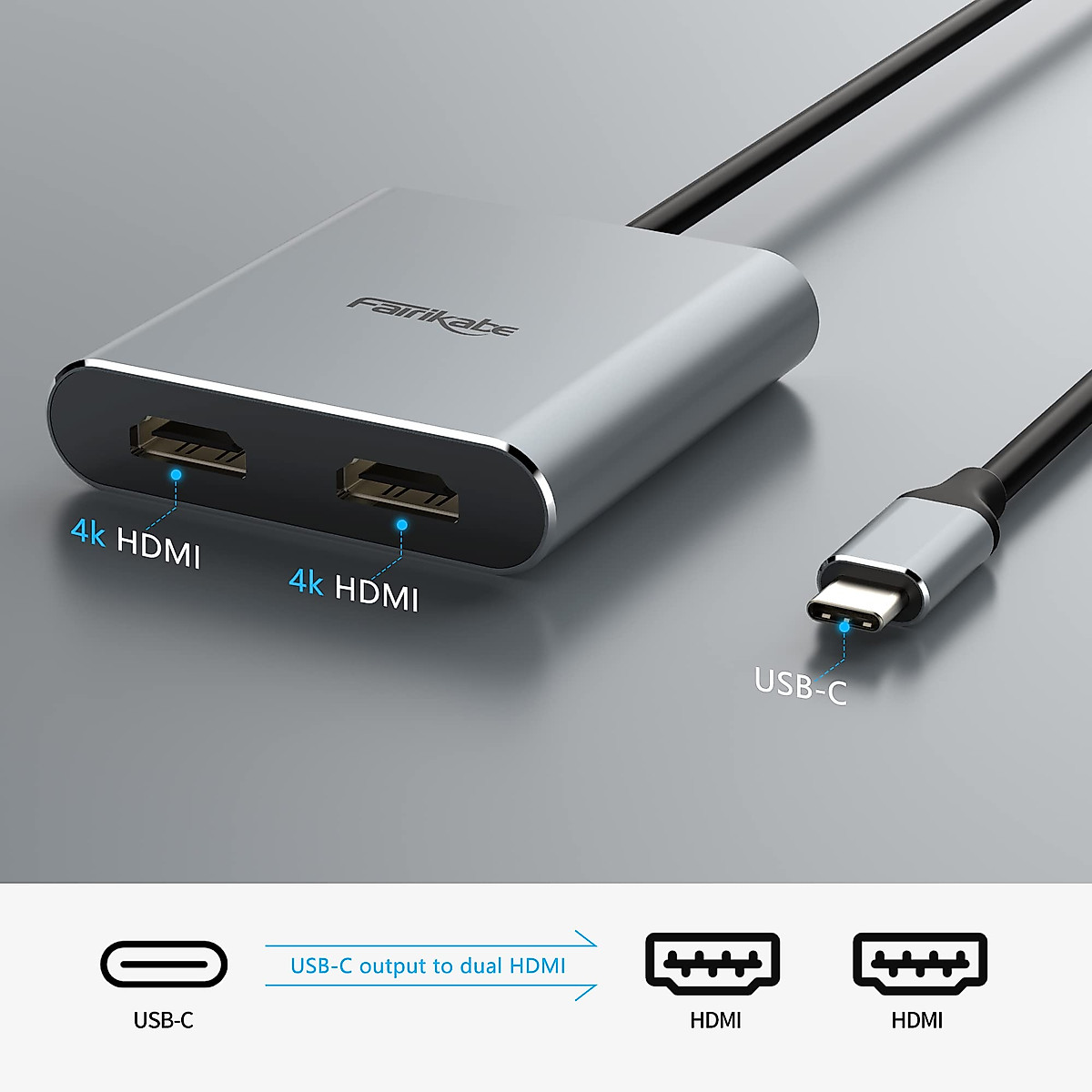 USB C to Dual HDMI Adapter 4K 60Hz, Splitter 2 Monitors Extended Display, Type C Hub Multiple Docking Station for Laptop(DP Alt Mode Required) Compatible with Thunderbolt 3…