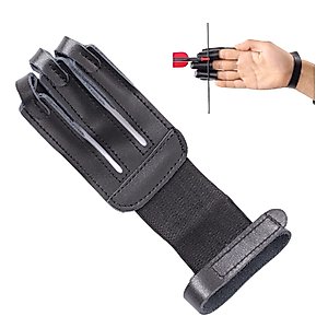 FENJANER Archery Glove 3 Finger Guard Leather Finger Tab for Adult Youth Beginner (Black)