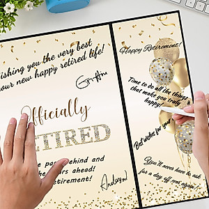 DARUNAXY Black Gold Retirement Party Decorations, Officially Retired Alternative Signature Guest Book for Men Women Happy Retirement Gifts Signing Card Board for Retirement Farewell Party Supplies