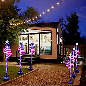 SUNTIAN 4 PCS Christmas Decoration Solar American Flag Lights Lawn Light,4th of July Garden Stake Light Pathway for Halloween Xmas Day Independence Day(Color Changing Star- 4PCS), (YLS1000WD01)