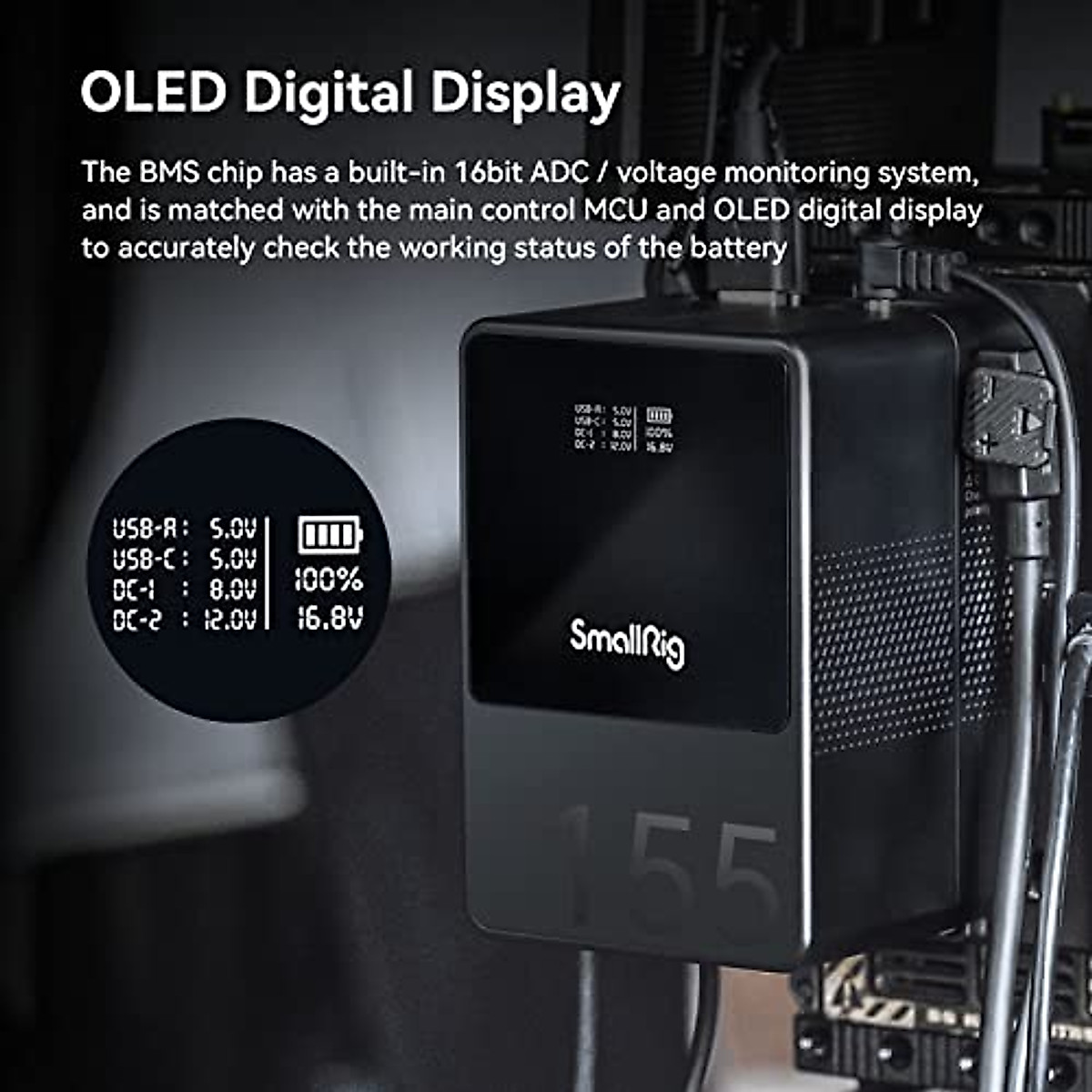 SmallRig V Mount Battery VB155, 10500mAh 155Wh 14.8V Support 65W PD USB-C Fast Charger, V-Mount Battery with D-TAP, USB-A, Dual DC Ports, OLED Screen for Camera, Camcorder, Video Light, Monitor - 3581