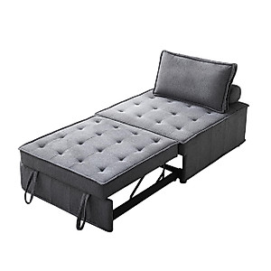 P PURLOVE Sleeper Sofa Bed for Living Room, Modern Ottoman Lazy Couch with Removable Backrest, Multipurpose Sofa Pulling Out Bed for Apartment, Bedroom (Dark Grey)