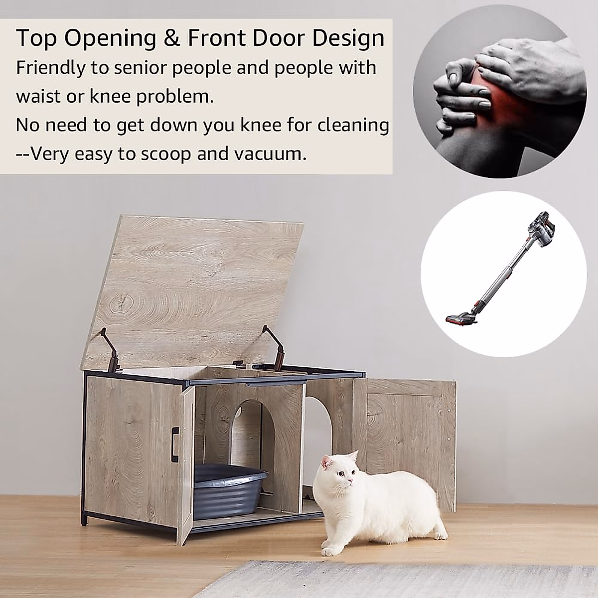 unipaws Top Opening Cat Litter Box Enclosure, Flip Top XL Extra Large Cat Box Furniture, Friendly to Elderly People, High Jumbo Automatic Litter Box Cover Hidden for Large Cat
