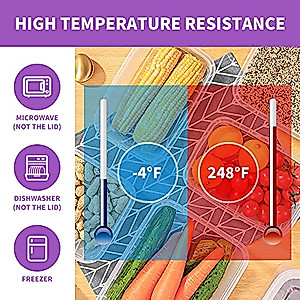 KIGI 【6 PACK】 Plastic Food Storage Containers with Lids Airtight Square Meal Prep Containers,Microwave,Freeze,Dishwasher Safe (Transparent-Purple, 67.6oz-6 Pack)