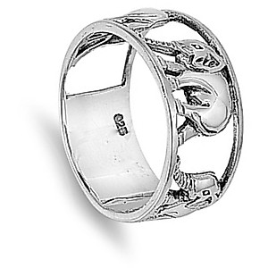 Sterling Silver Women's Elephant Ring Wholesale 925 Wide Band 10mm Size 8