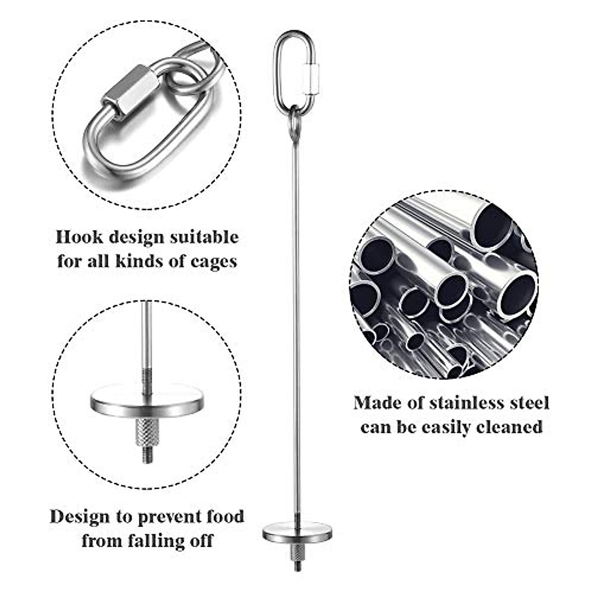 2 Pack Stainless Steel Parrot Fruit Vegetable Stick Holder 12 / 20 cmBird Skewers Foraging Toy Hanging Food Bird Treat Skewerfor Hens Fowl Chickens Cockatoo Cockatiel