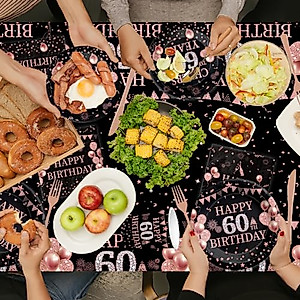 142Pcs Rose Gold 60th Birthday Decorations-Happy 60th Birthday Disposable Tableware for Women Rose Gold Birthday Plates and Napkins Set Serves 20 Guests