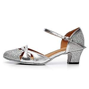 HROYL Womens Dance Shoes Ballroom Latin Salsa Tango Closed Toe Party Weding Dress Shoes,ZU-QJW7007,Silver-7-1999-38,US7.5
