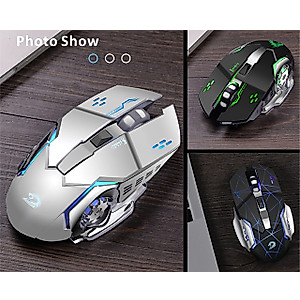 Uciefy Q85 Rechargeable Wireless Gaming Mouse, 2.4G LED Optical Silent Wireless Computer Mouse with 4 LED Light, 3 Adjustable DPI, Ergonomic Design, Auto Sleeping (Silver)