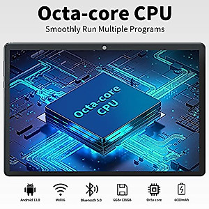 TUOHAITIME Tablet 10.1 inch Android 12 Tablet 2023 Newest 6GB+ 128GB Storage Octa-Core Processor, Dual Camera, Fastest WiFi 6, Bluetooth, 512GB Expand Support, IPS Full HD Display