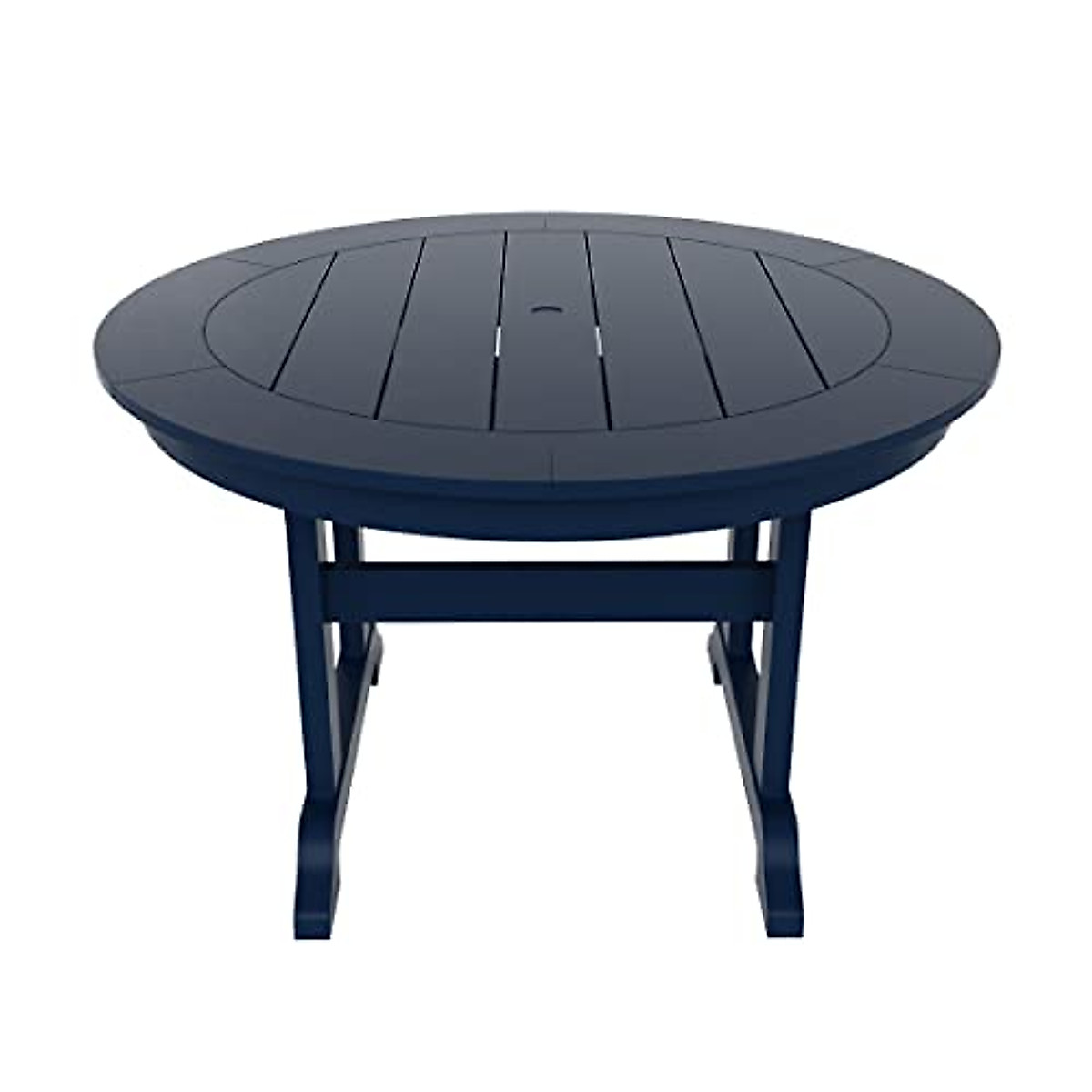 WO Outdoor Adirondack Patio Dining Chair Table 5 PCS Set Seashell Back Armchair Round Table Retro Aesthetic for Outside Restaurant Dining, Resort, Hotel, Lawn, Garden (Navy Blue)