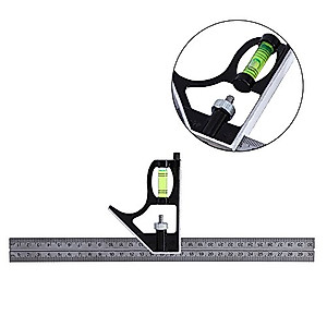 Combination Square 300mm 12-Inch Heavy Duty Professional Inch/Metric Stainless Steel Level & Tool,Metal-Body Carpenter's Tool,12" (Combination Square)