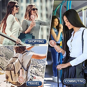 QQT Mini Handheld Fan,Small Personal Fan with 3Speeds,Portable Battery Operated Fans,USB Rechargeable Makeup Eyelash Fan,Strong Hand Fan for Travel Office Outdoor Women Men Stylish Kids (Pink)