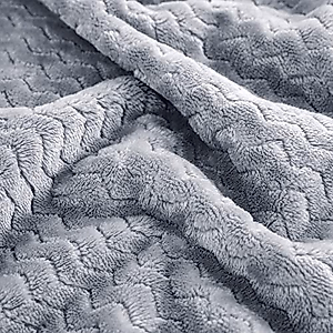 Whale Flotilla Ultra Breathable Jacquard Lightweight Fleece Queen Size Bed Blanket(90x90 Inch) with Plush Wave Pattern, Soft and Cozy Blanket for All Season, Silver Grey