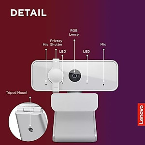 Lenovo HD 1080p Webcam (300 FHD) - Monitor Camera with 95° Wide Angle, 360° Rotation Pan & Tilt, Dual Microphones – Attachable Desktop Cam with Privacy Shutter for Remote Work, Streaming & Gaming