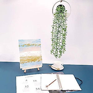 FUNARTY 3 Pack Fake Plants Decor Small Artificial Hanging Plants Fake Eucalyptus Plants Faux Greenery Vine Plants in Pot for Home Indoor Outdoor Décor